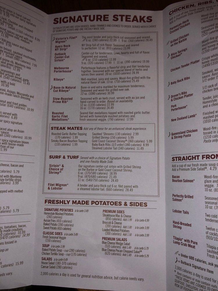 Menu at Outback Steakhouse, Gilbert, S Market St