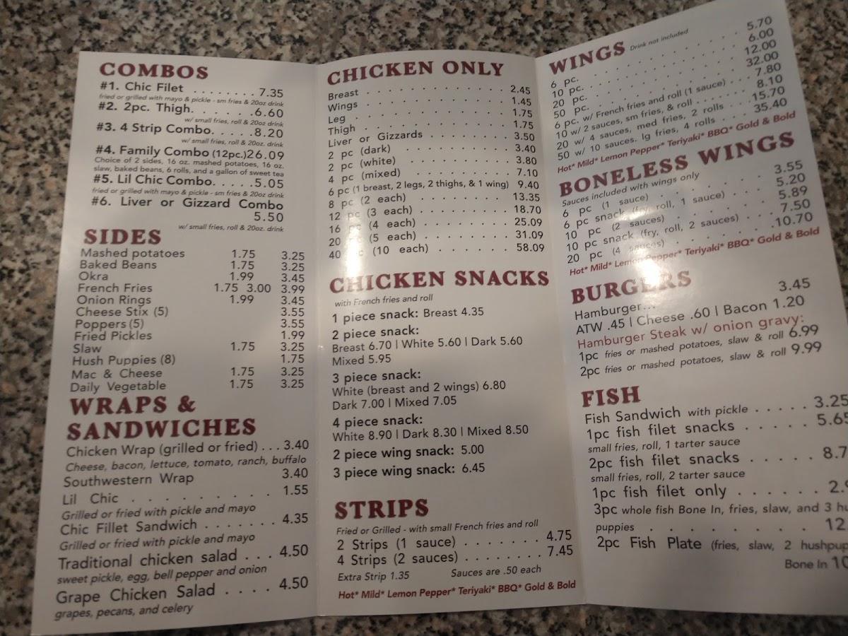 Menu at Big Chic of Zebulon restaurant, Zebulon, 322 Thomaston St