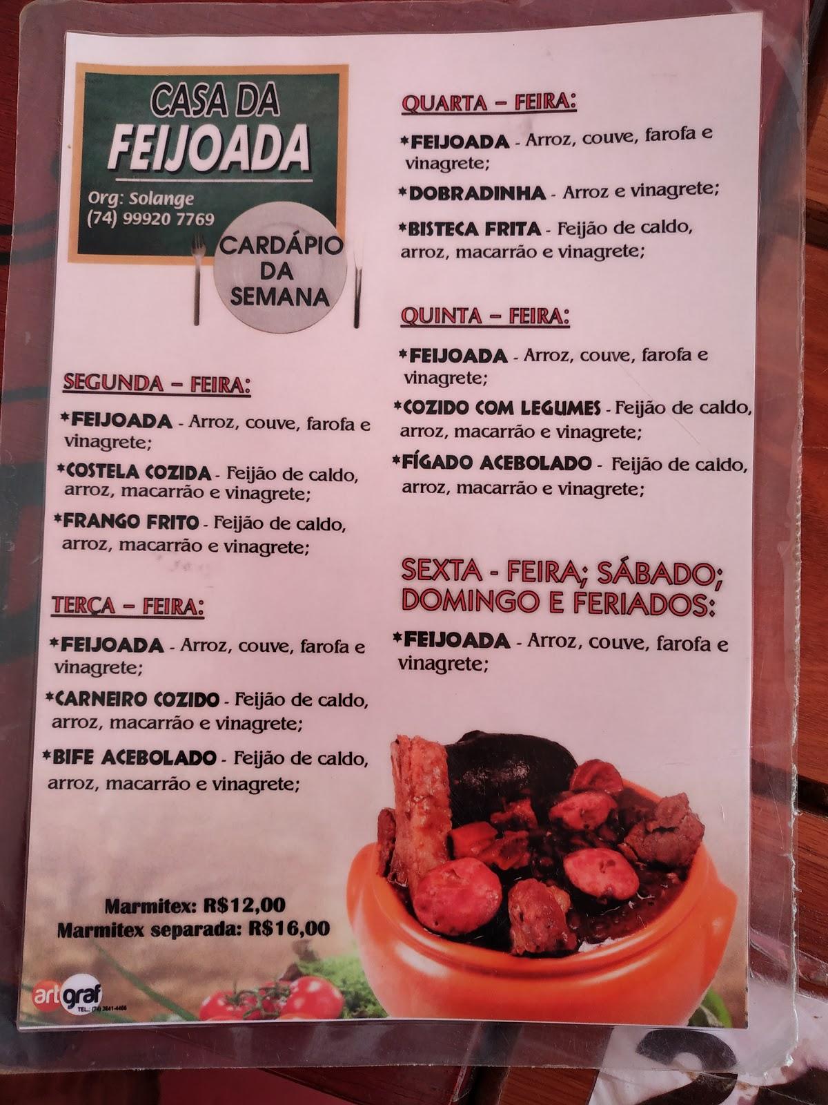 Menu em Casa da Feijoada restaurante, Irecê