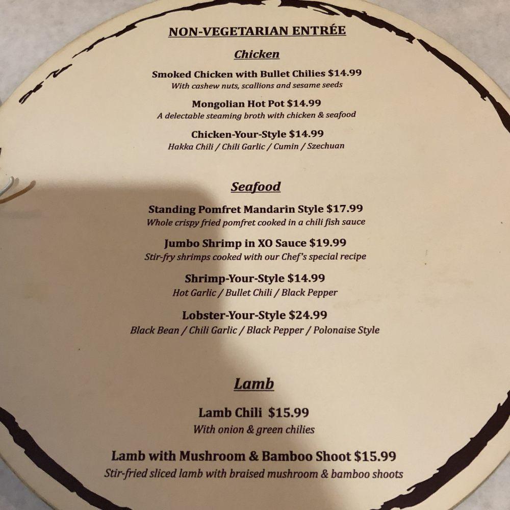 Menu at Chef's Table restaurant, Edison