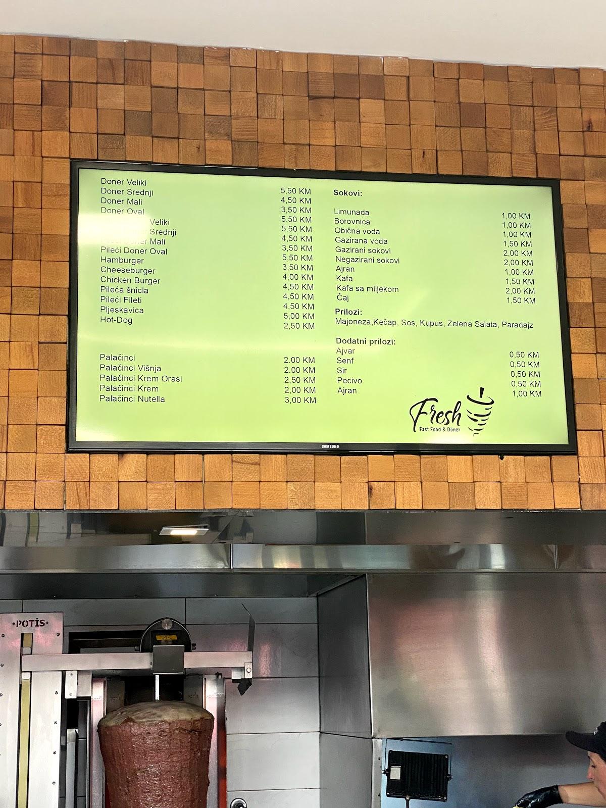 Menu at Fast Food Fresh, Sarajevo, Ustanička 13