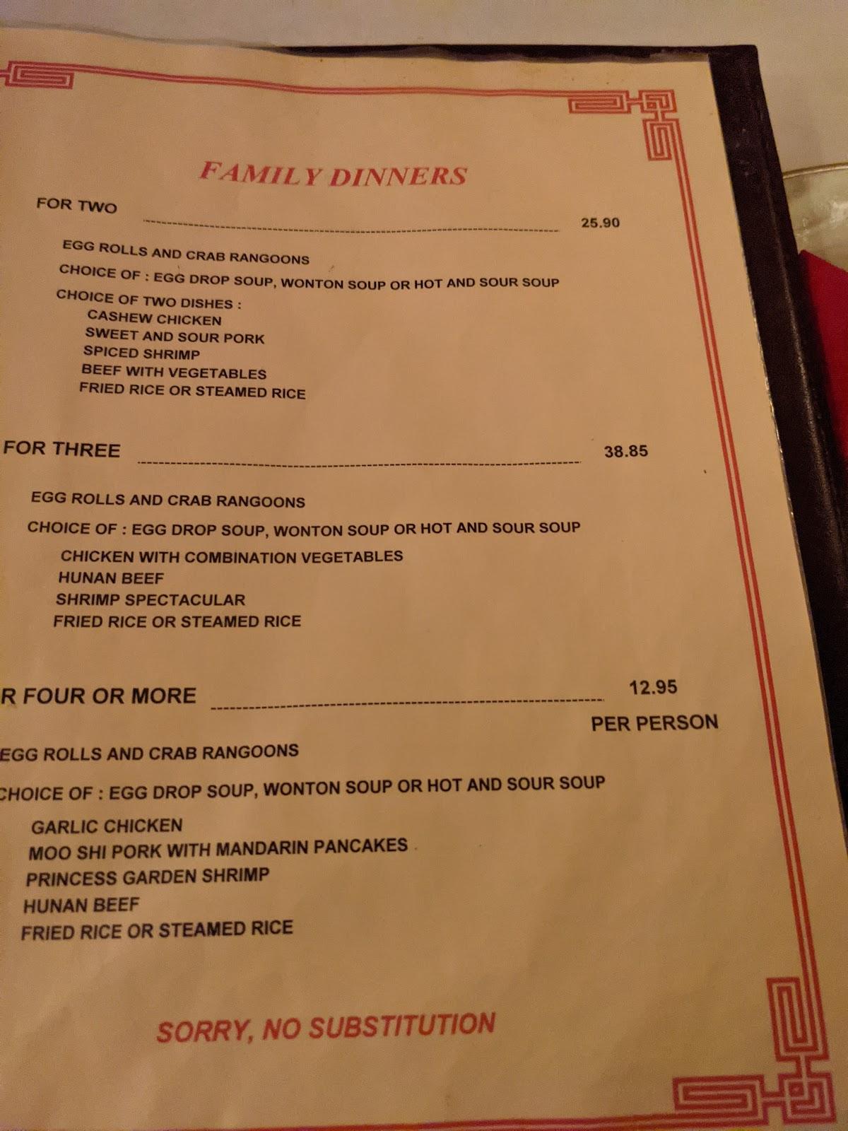 Menu at Princess Garden restaurant, Kansas City