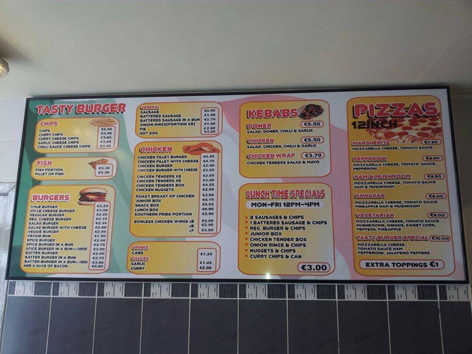 Menu at Tasty Burger est 1980 restaurant, Ireland