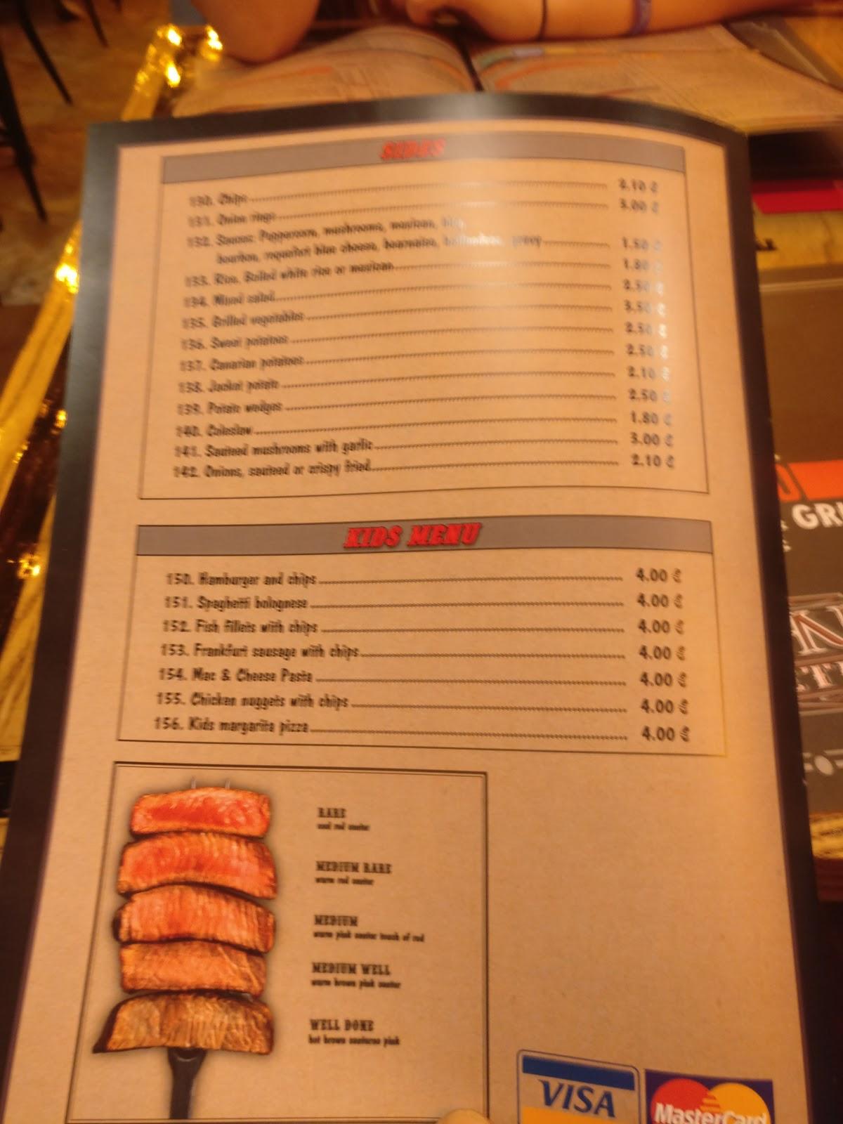 Menu at Black Buffalo Steakhouse & Grill, Puerto del Carmen