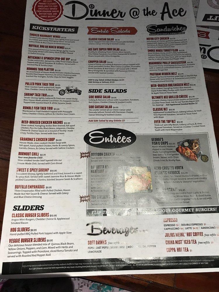 Menu at Ace Cafe Orlando, Orlando