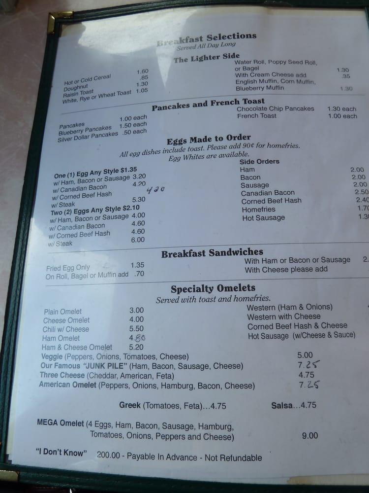 Menu at Al's Diner restaurant, Chicopee