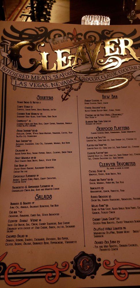 Menu at Cleaver- Butchered Meats, Seafood & Classic Cocktails pub & bar ...