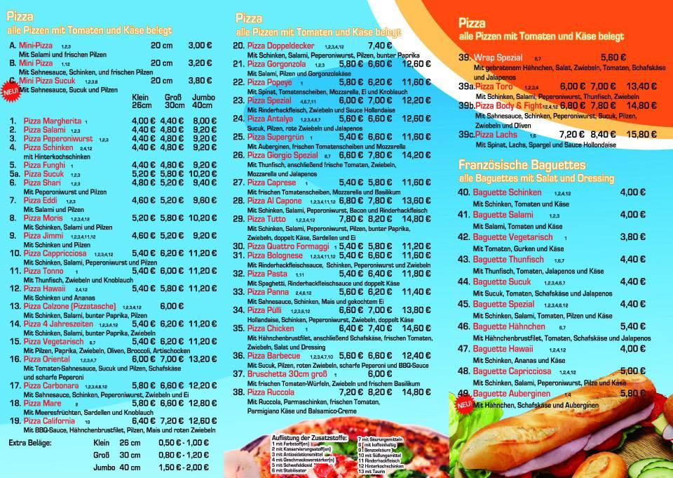 Menu at Da Giorgio pizzeria, Wiesbaden