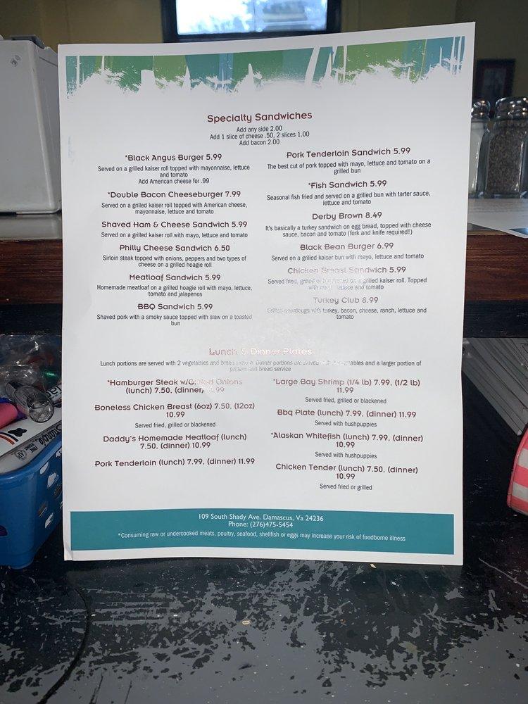 Menu at Damascus Diner cafe, Damascus