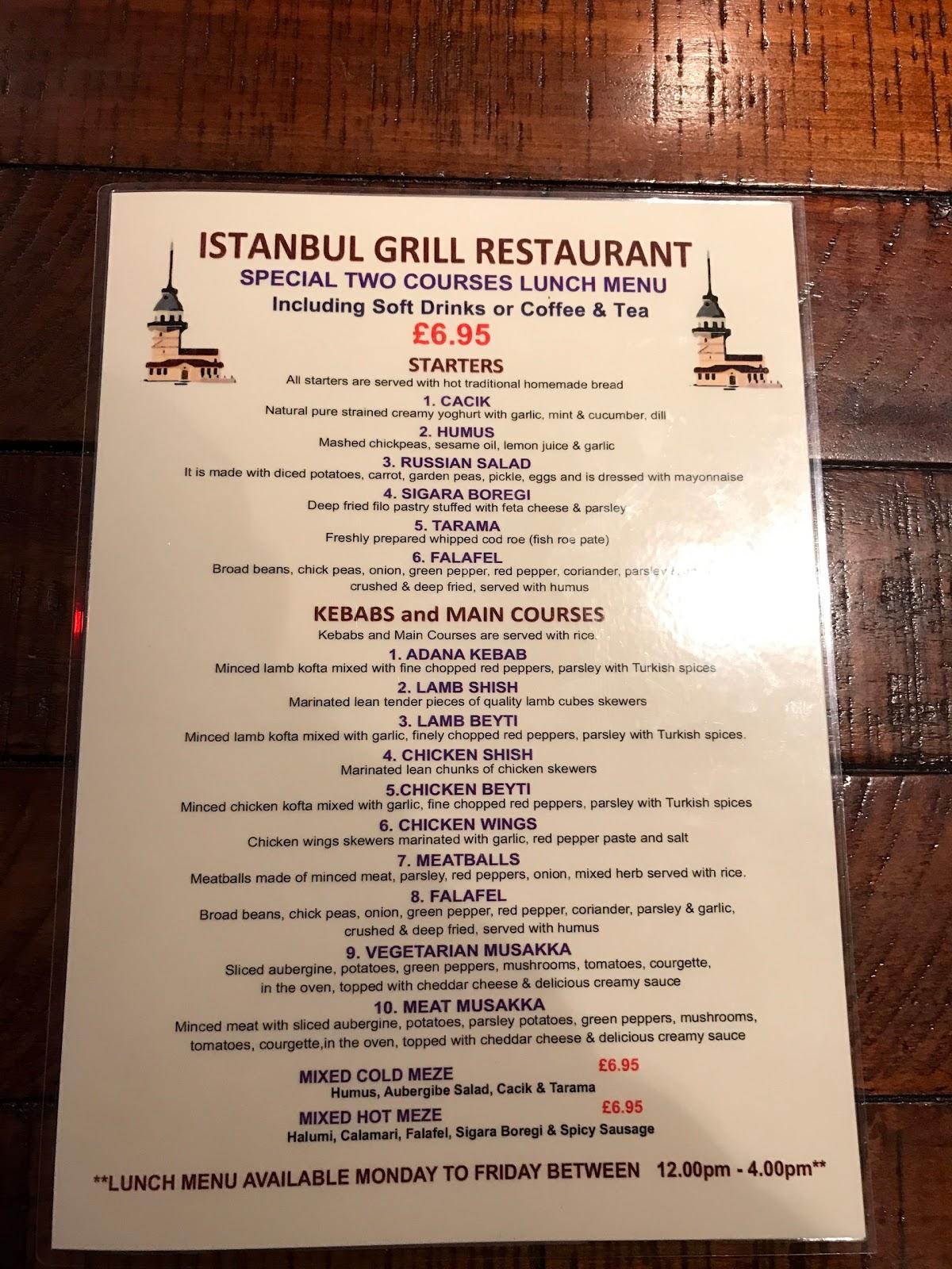 Menu at Istanbul Grill Restaurant, Hornchurch, 6 Broadway Parade