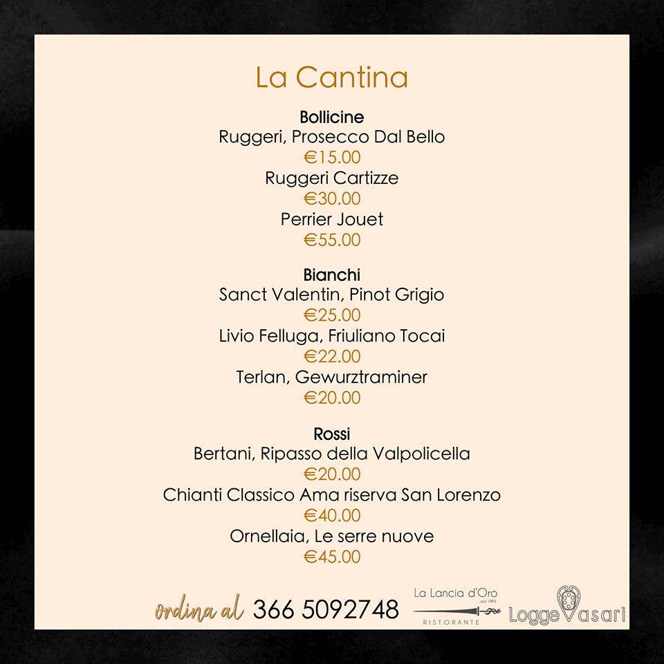Carta de Ristorante Logge Vasari, Arezzo