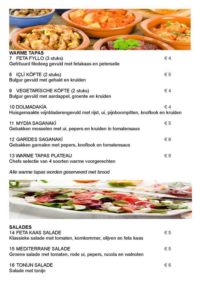 Menu at Mozaik, Rotterdam, Oostzeedijk 243