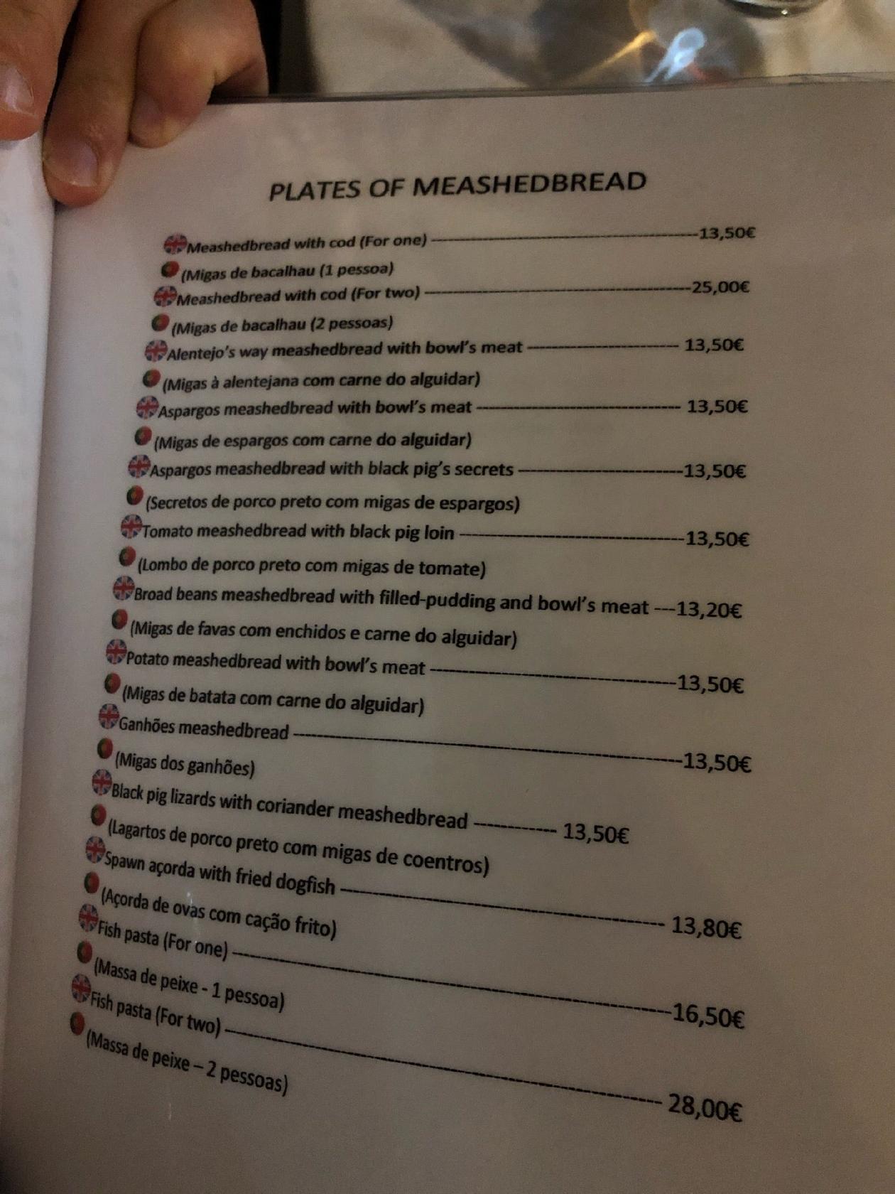 Menu em O Alpendre restaurante, Arraiolos