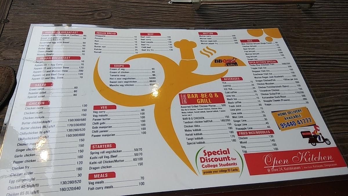 Menu at Open Kitchen Barbeque, Kuttikkanam