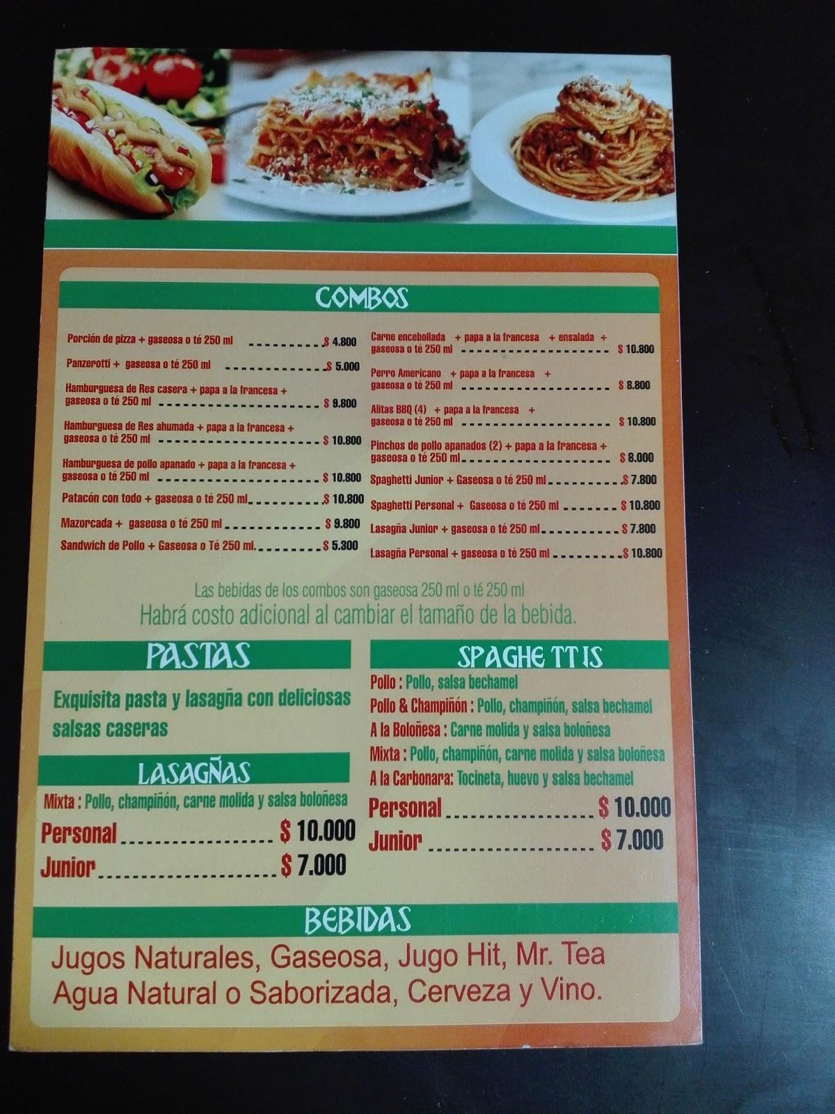 Menu at Pizza & Pasta Coliseum restaurant, Tunja