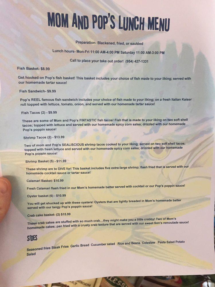 Menu at Pop's Fish Market restaurant, Deerfield Beach