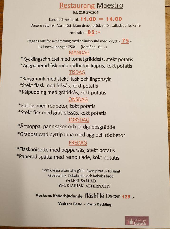 Carta del restaurante Restaurang Maestro, Kumla