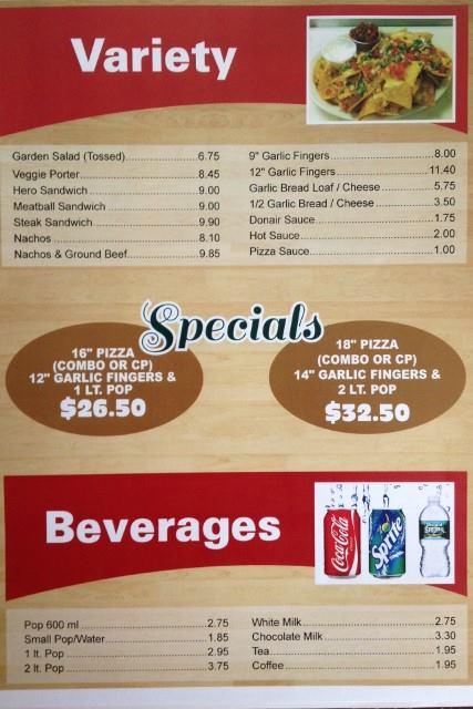Menu at Bianchini's Pizzeria, North Sydney