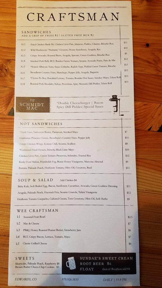 Carta del pub y bar Craftsman, Edwards
