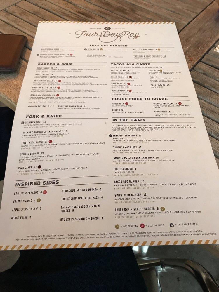 Menu at Four Day Ray Brewing pub & bar, Fishers