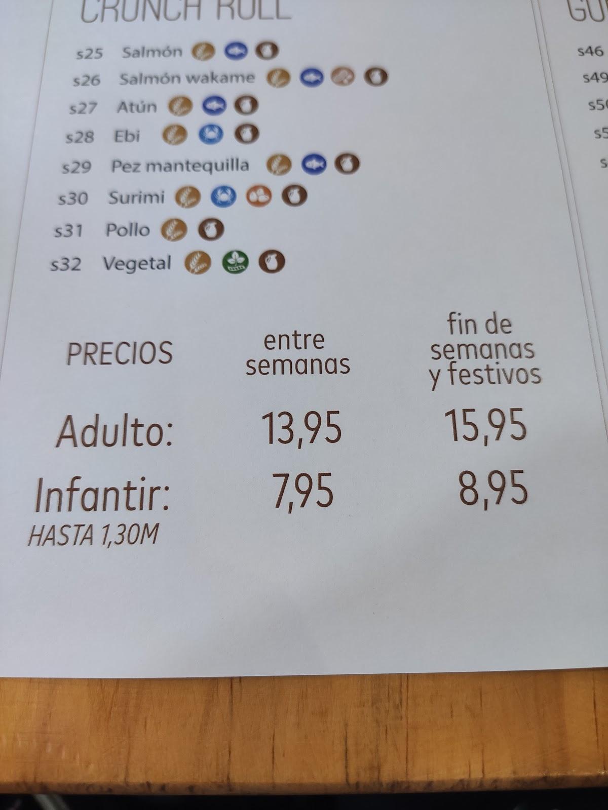 Carta de SHOKAI sushi bar, Castellón de la Plana