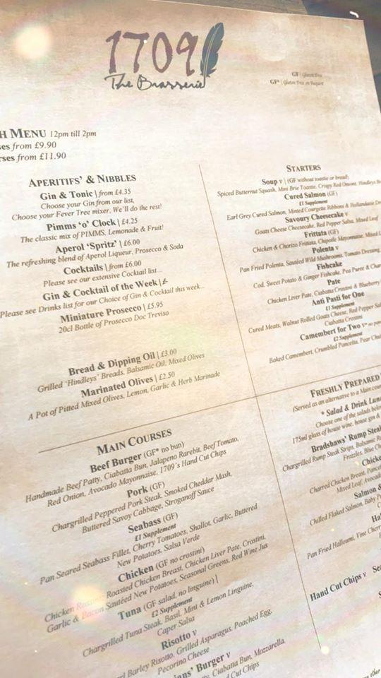 Menu at Bistro 1709 restaurant, Lichfield