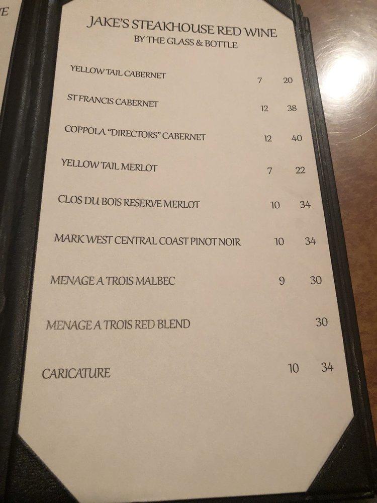 Menu at Jake's Steakhouse, Tehachapi