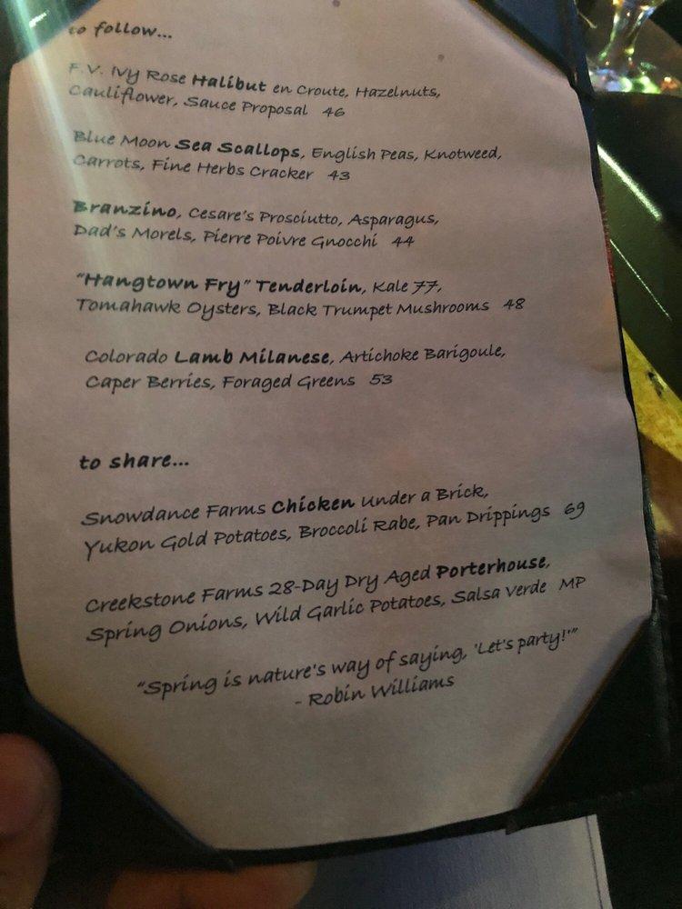 Menu at Marc Forgione restaurant, New York City