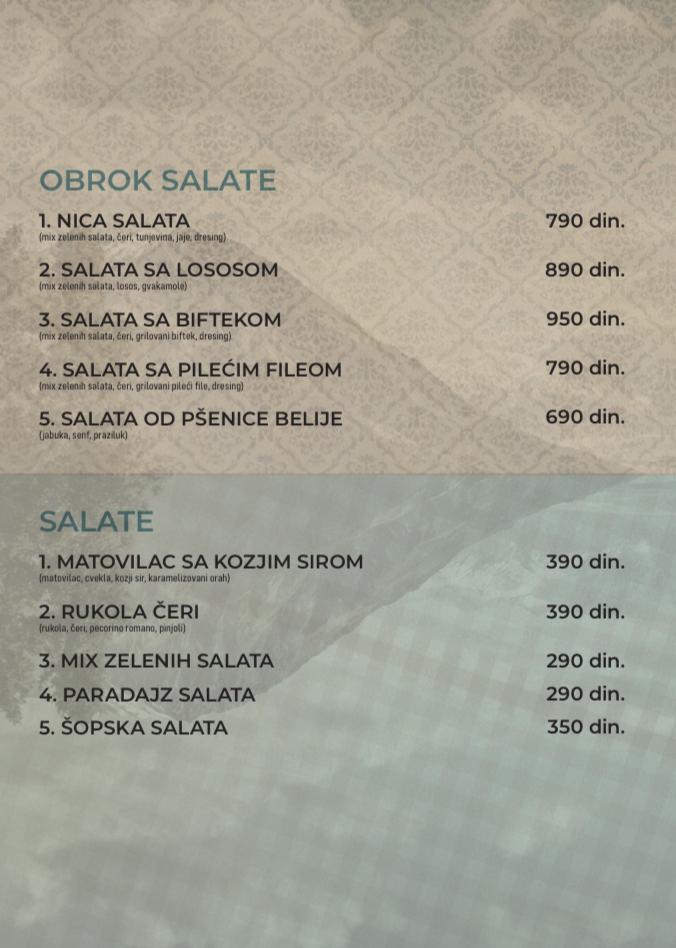 Menu at Restoran „Nebo i Zemlja“ restaurant, Belgrade