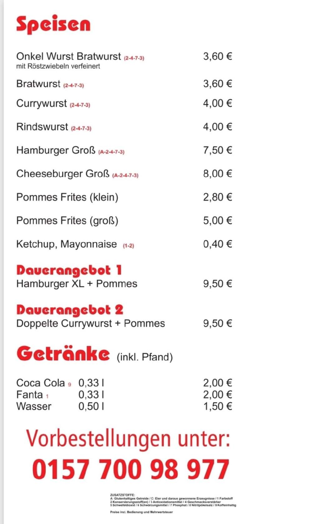 Menu at Onkel Wurst pub & bar, Naumburg