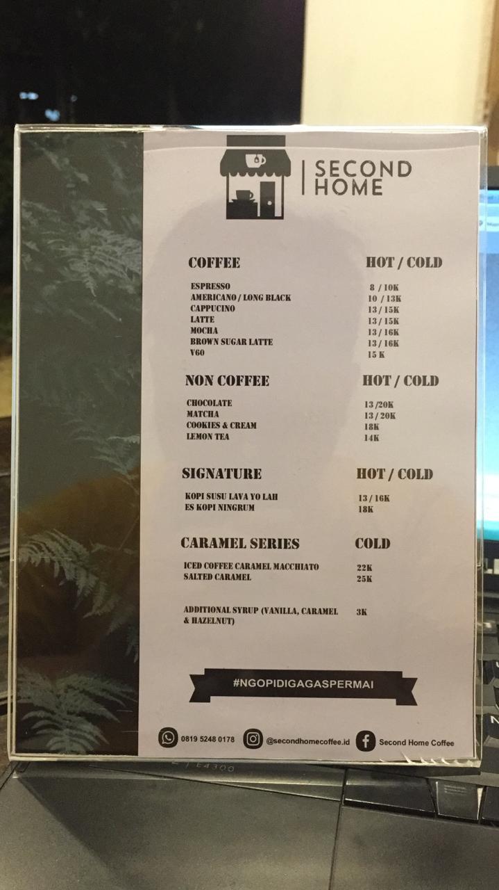 Menu at Second home coffee, Angsau