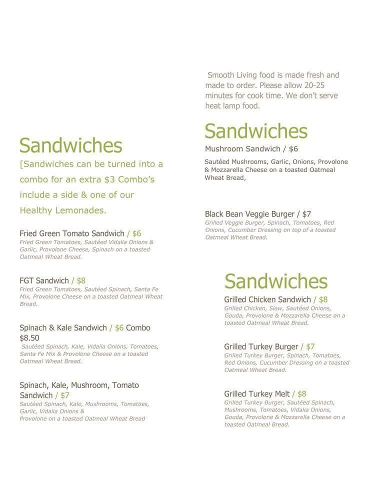 Menu at Smooth Living restaurant, Memphis