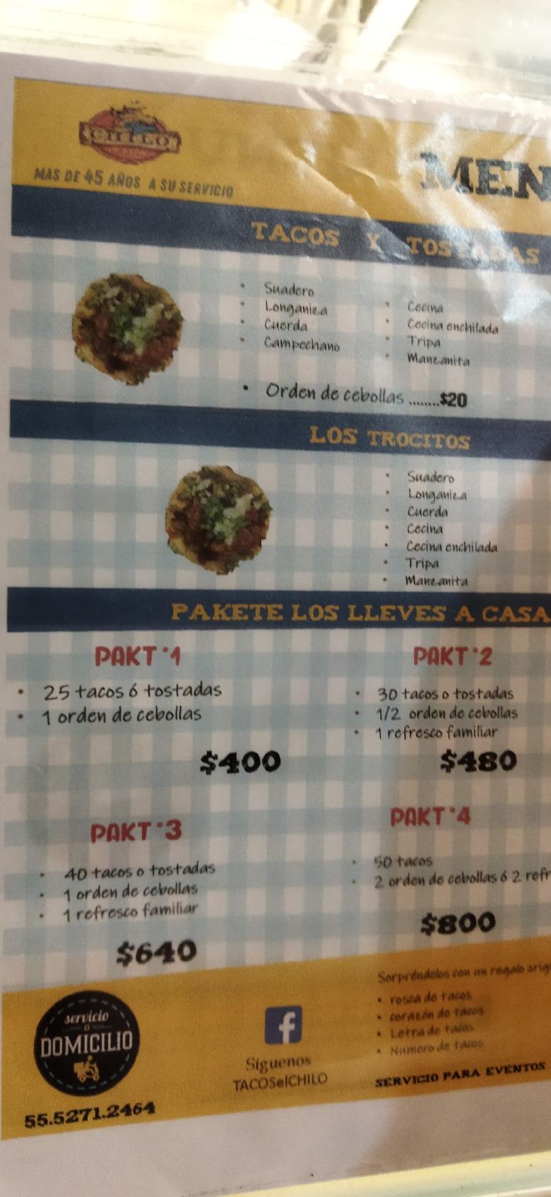 Carta del restaurante Tacos chilo, Ciudad del México