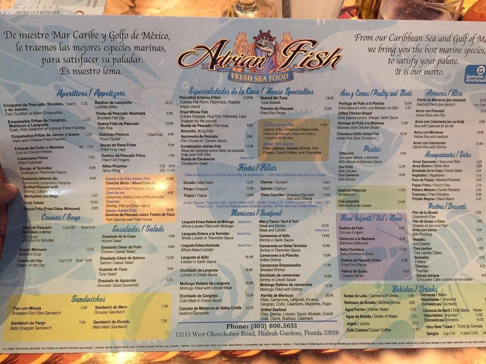 Menu at Adrian Fish Market & Restaurant, Hialeah Gardens
