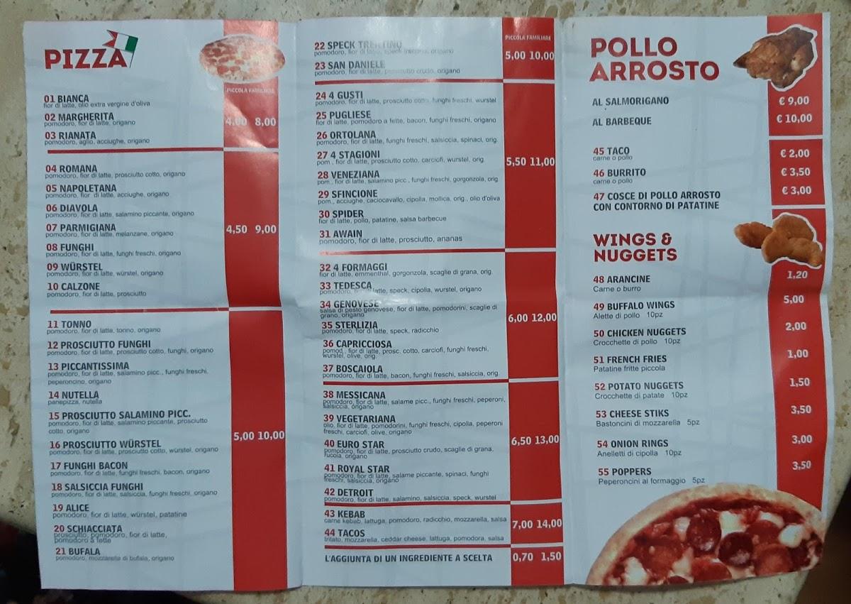 Menu at Euro Pizza pizzeria, Terrasini
