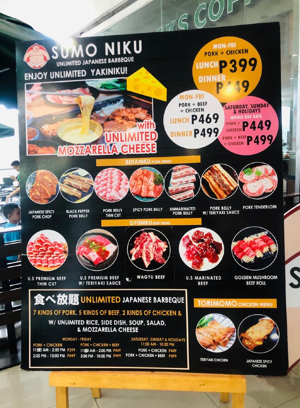 Menu at Sumo Niku restaurant, Makati