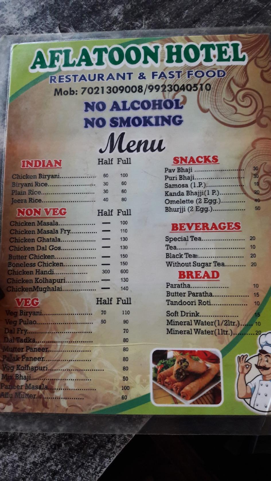 Menu at Sahil Aflatoon Restaurant & fast food, Mapusa, Mumbai - Goa Hwy