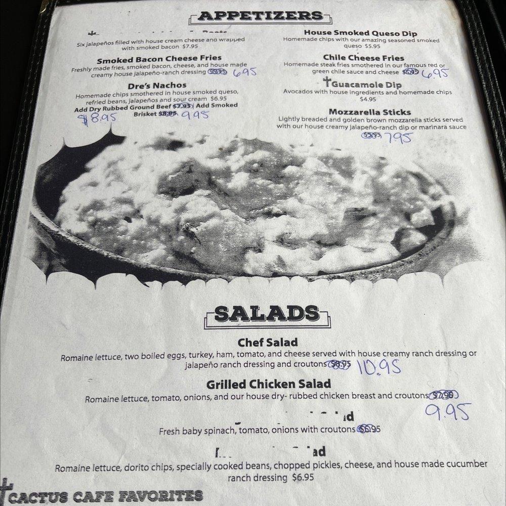 Menu at Cactus Cafe, Deming