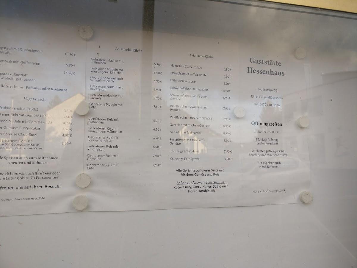 Speisekarte von Gaststätte Hessenhaus restaurant, Bingen am Rhein