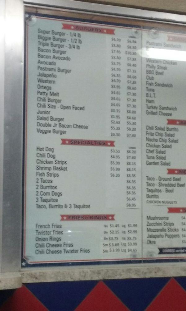Menu at Generals Headquarters restaurant, Shafter