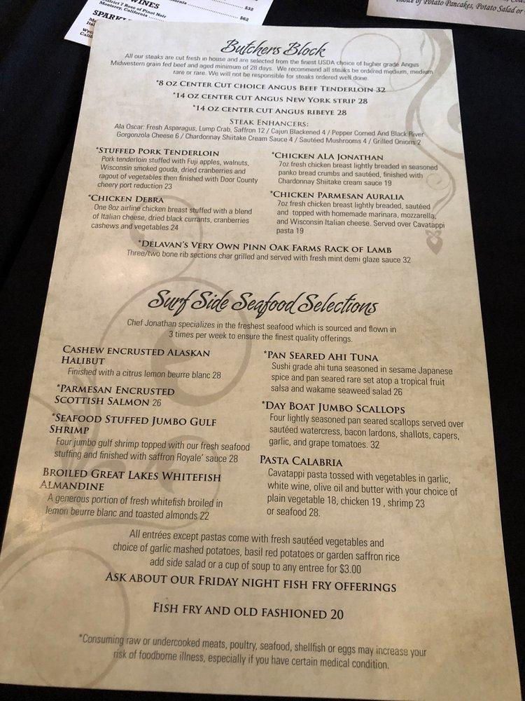 Menu at Jonathan's on Brick Street pub & bar, Delavan