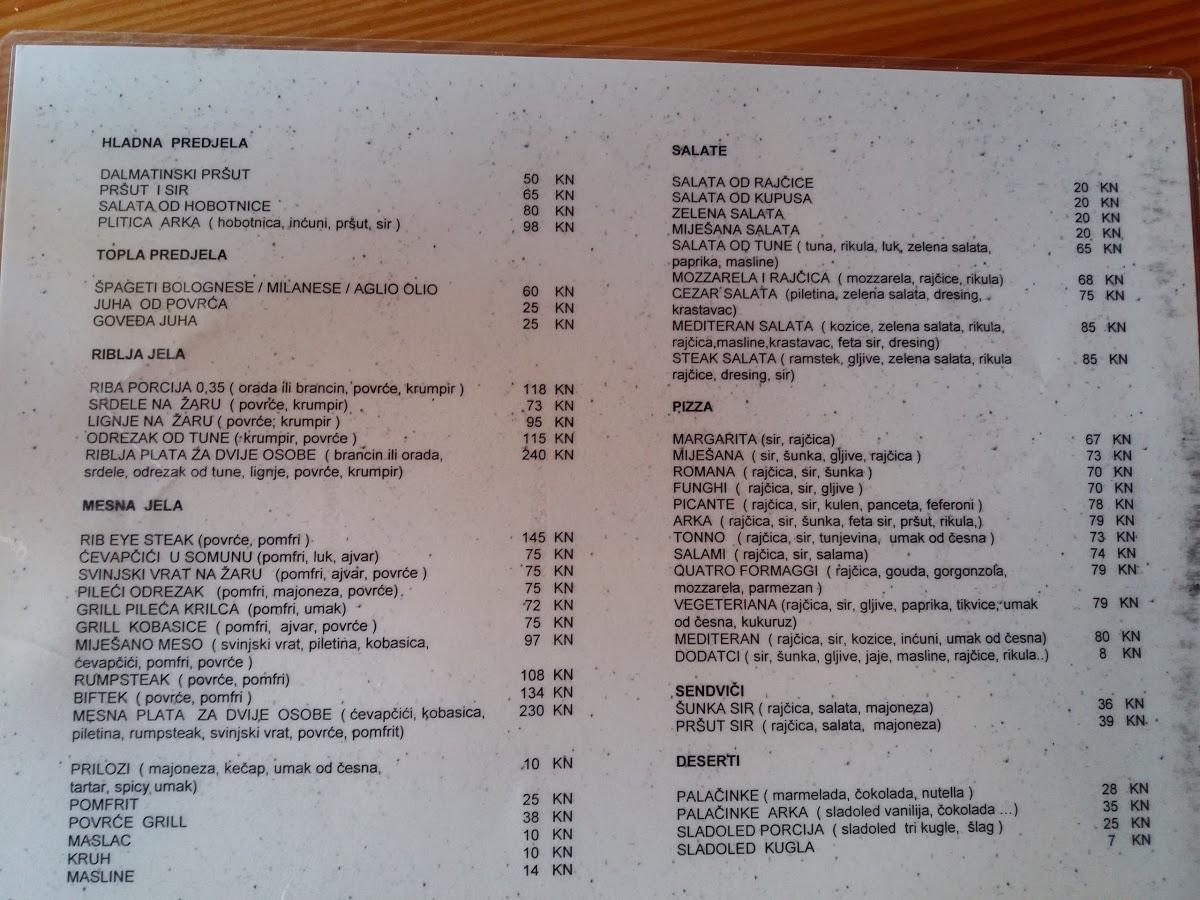 Menu da Konoba-pizzeria Arka, Malfi
