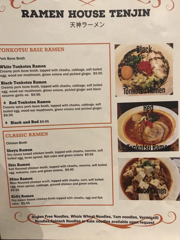 Menu at Ramen House Tenjin restaurant, Sacramento