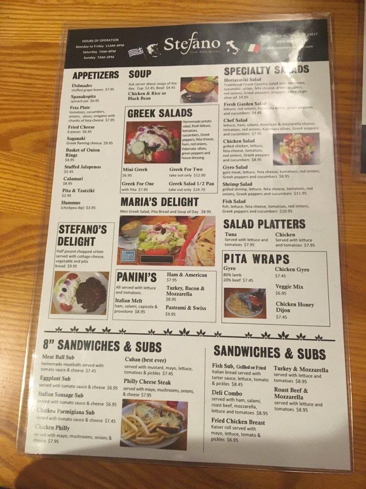 Menu at Stefano Greek Italian Restaurant, Temple Terrace, N 56th St