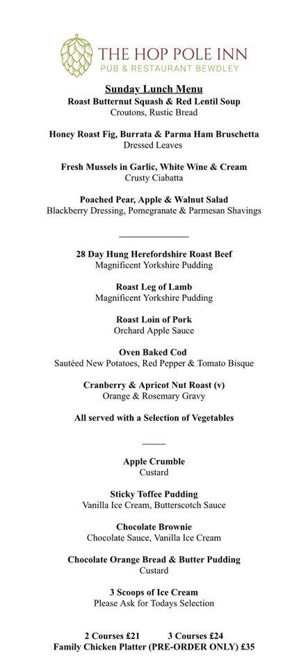 Menu at Hop Pole Inn pub & bar, Bewdley