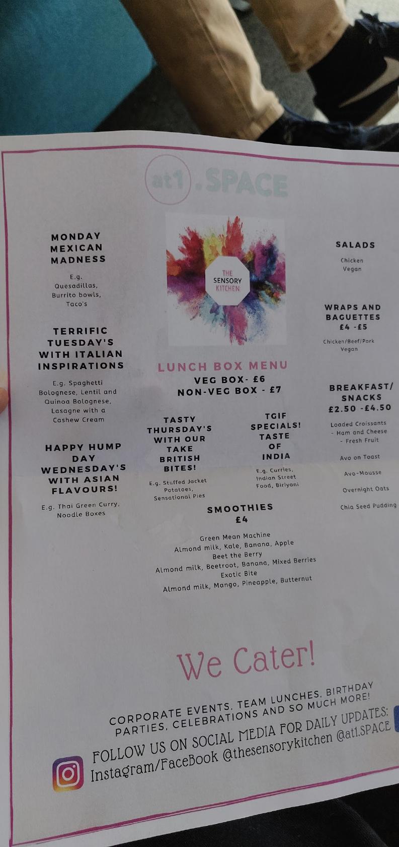 Menu at at1.Space The Sensory Kitchen restaurant, Nottingham