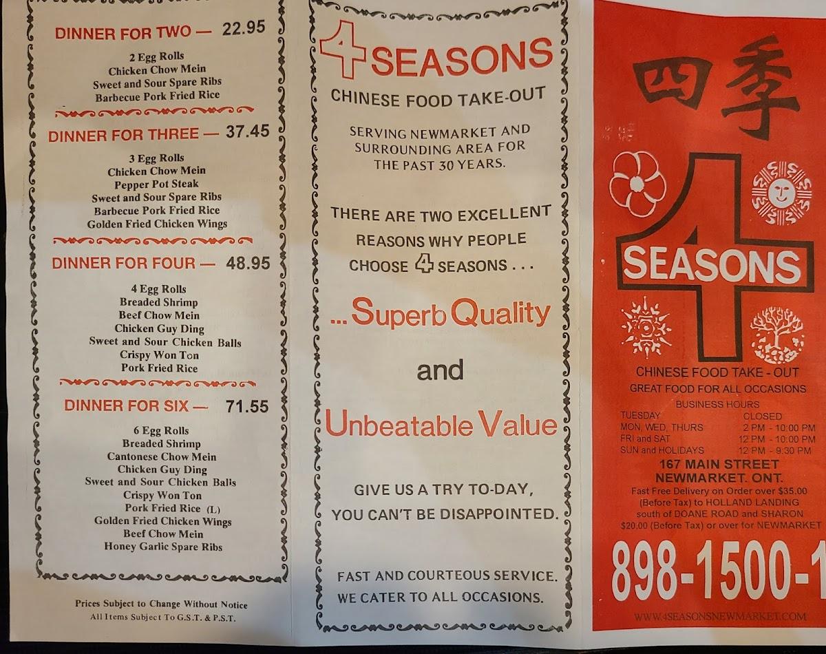 Menu at 4 Seasons Restaurant, Newmarket