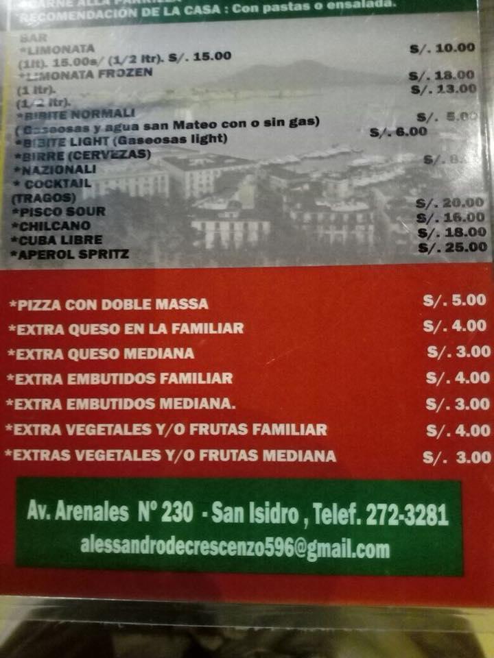 Menu at Da Alessandro Pizzeria E Trattoria, San Isidro