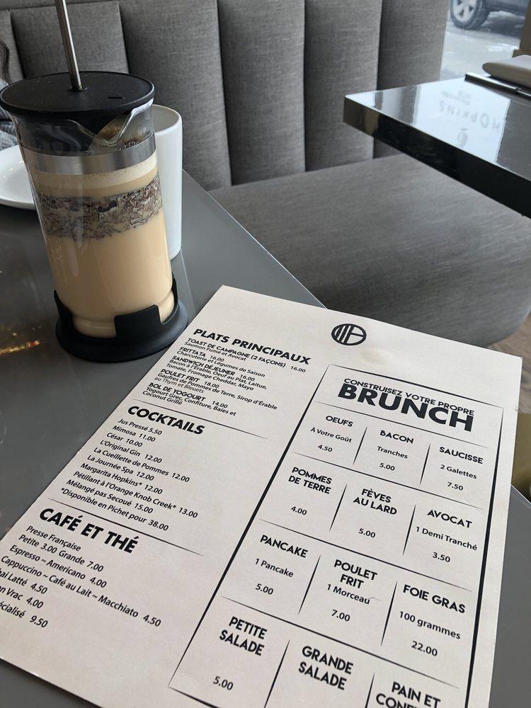 Menu at Hopkins restaurant, Montréal, Monkland Ave