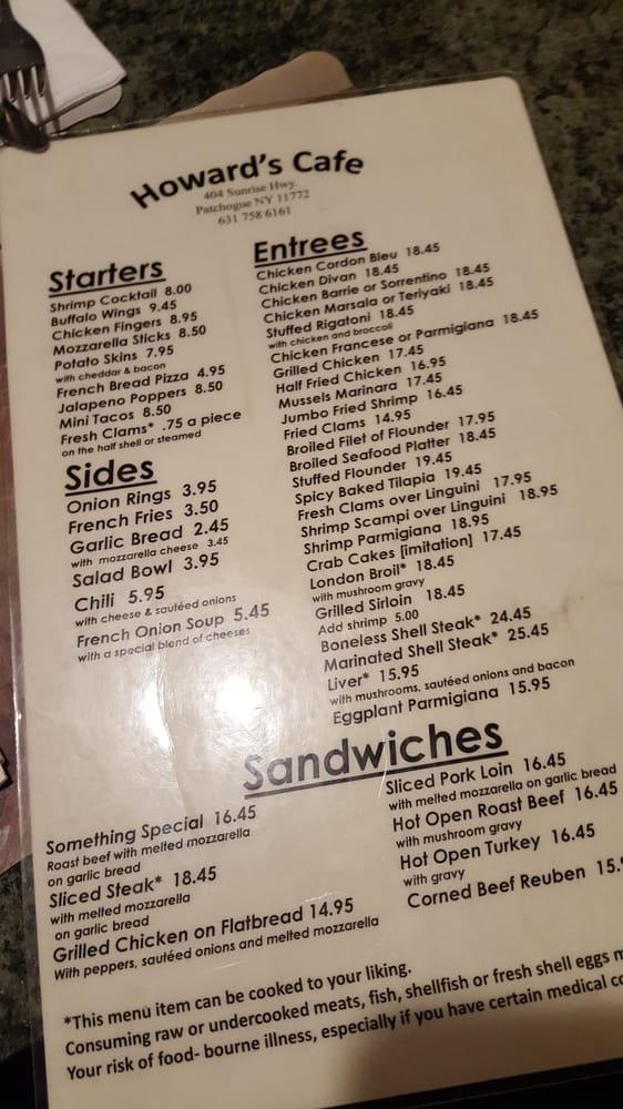 Menu at Howard's Cafe, Patchogue
